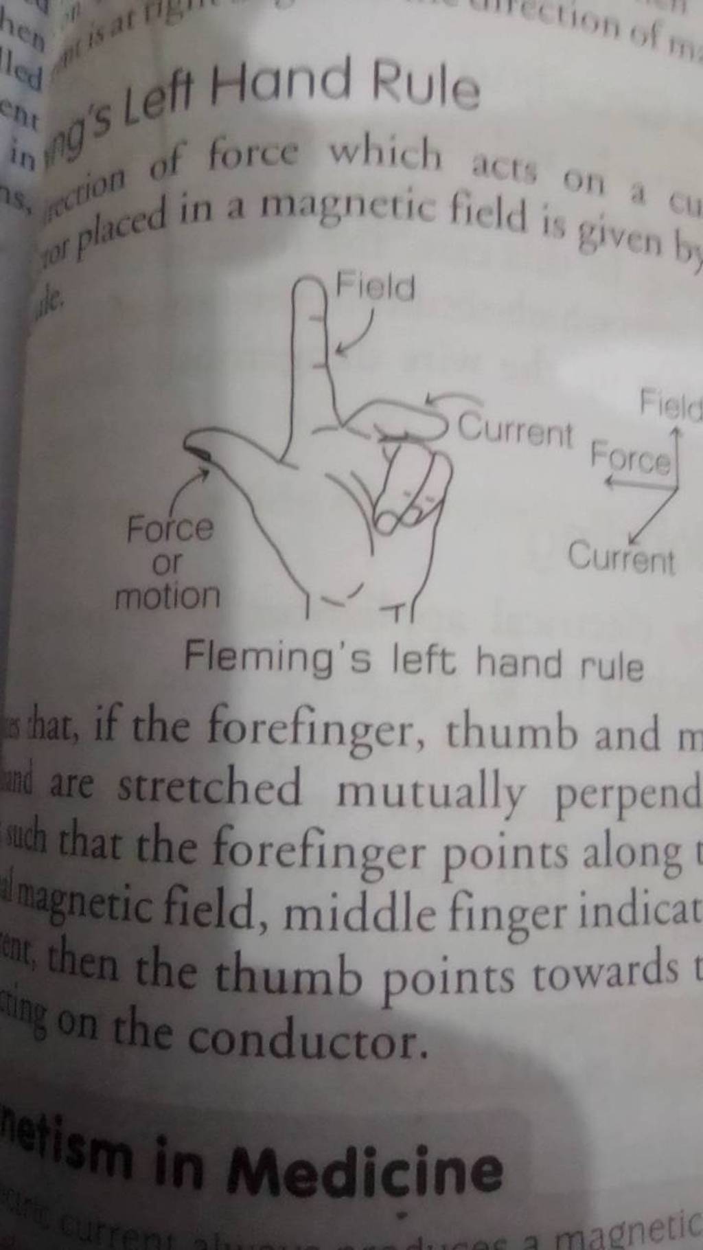 Left Hand Rule yorre which acts on a Fleming's left hand rule hat, if the..