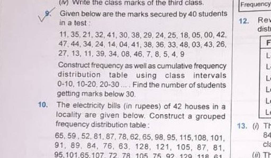 9. Given below are the marks secured by 40 students in a test: 11,35,21,3..