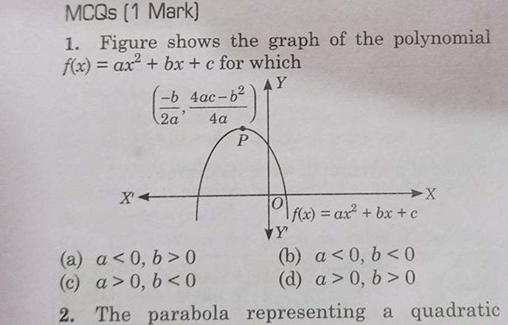 MCQs 1 Mark 1 Figure Shows The Graph Of The Polynomial F x ax2 bx c F mcqs-1-mark-1-figure-shows-the-graph-of-the-polynomial-f-x-ax2-bx-c-f