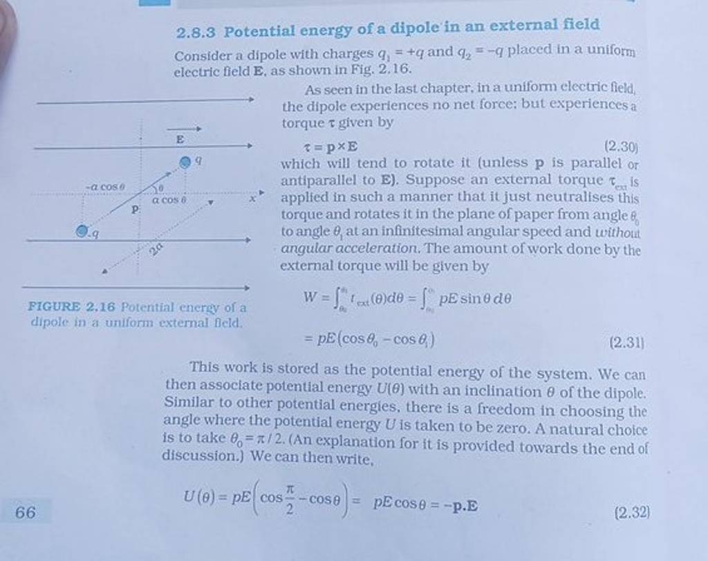 2.8.3 Potential energy of a dipole in an external field Consider a dipole..