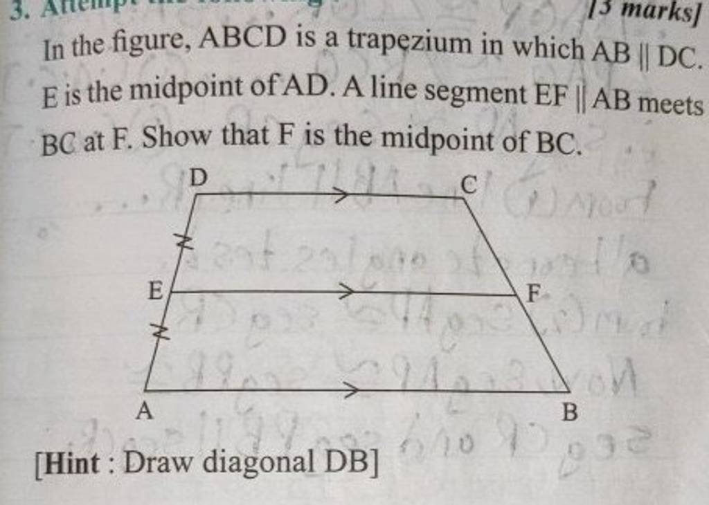 In the figure, ABCD is a trapezium in which AB∥DC. E is the midpoint of A..