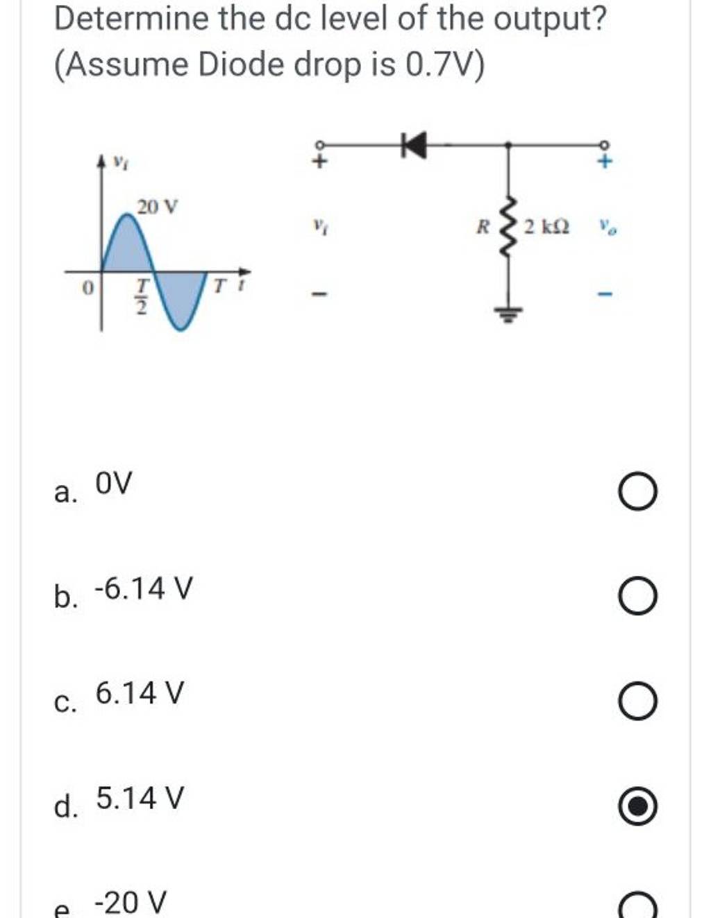 Determine the dc level of the output? (Assume Diode drop is 0.7 V ) | Filo
