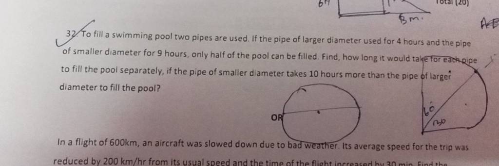 32. To fill a swimming pool two pipes are used. If the pipe of larger dia..
