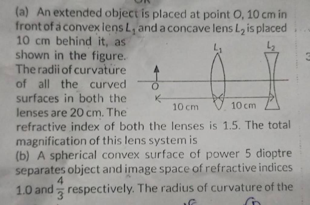 (a) An extended object is placed at point 0,10 cm in front of a convex ie..