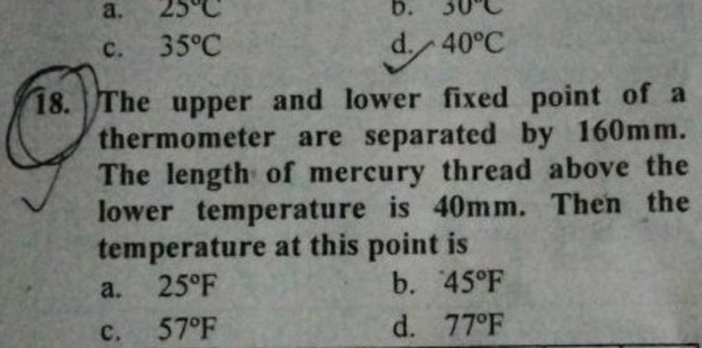 The upper and lower fixed point of a thermometer are separated by 160 mm...