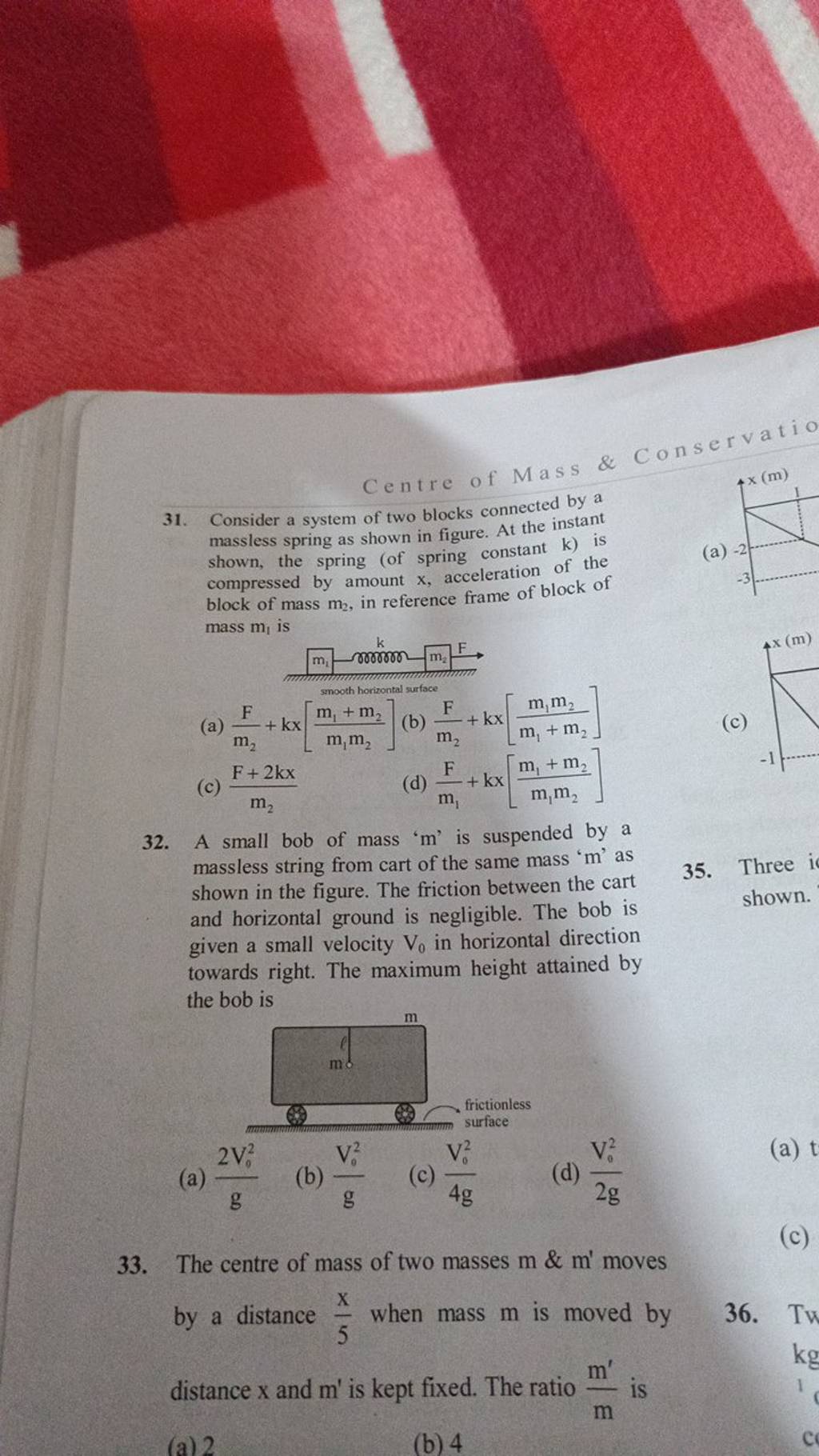 31. Consider a system of two blocks connected by a massless spring as sho.. 31. Consider a system of two blocks connected by a massless spring as sho..