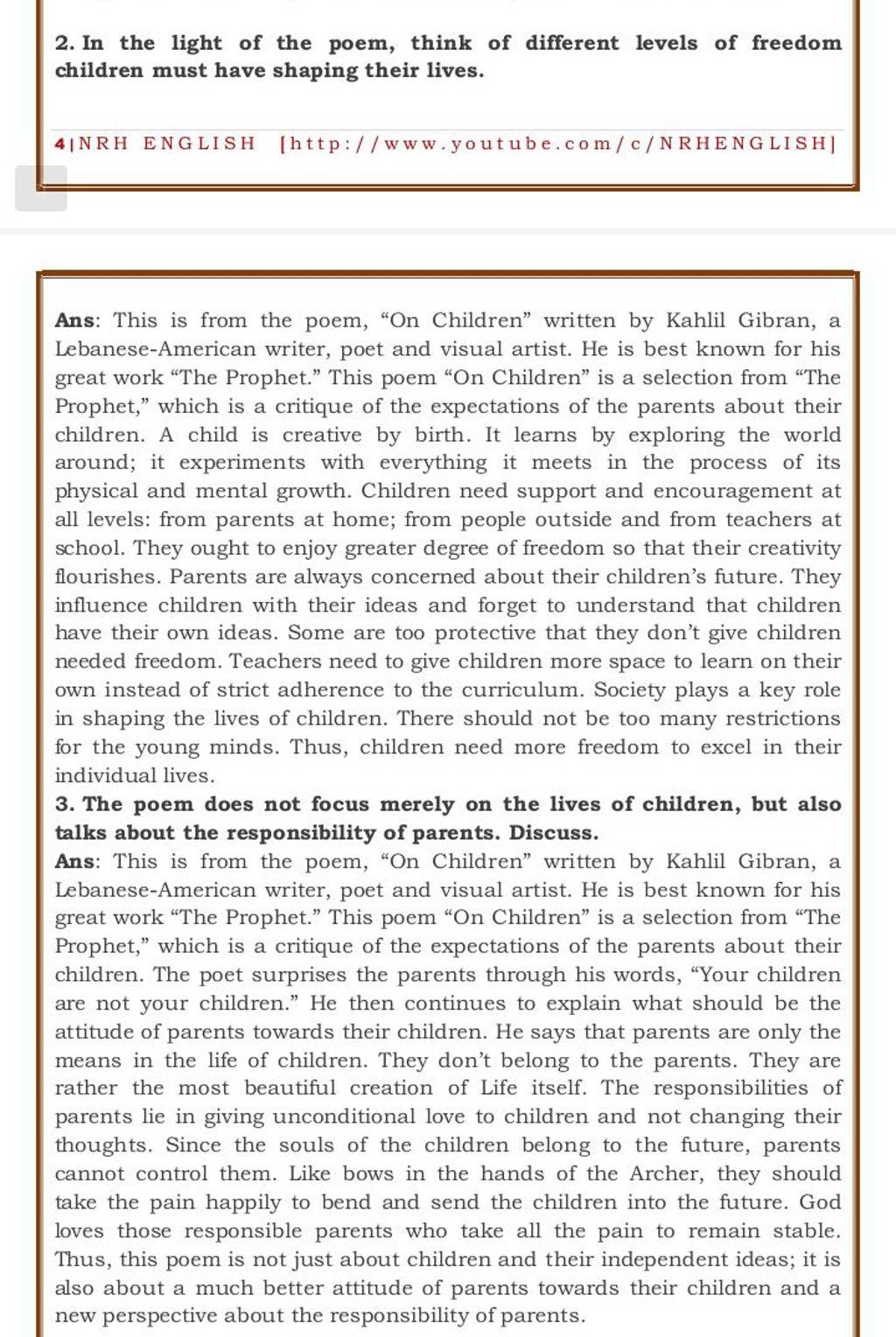 2. In the light of the poem, think of different levels of freedom childre..