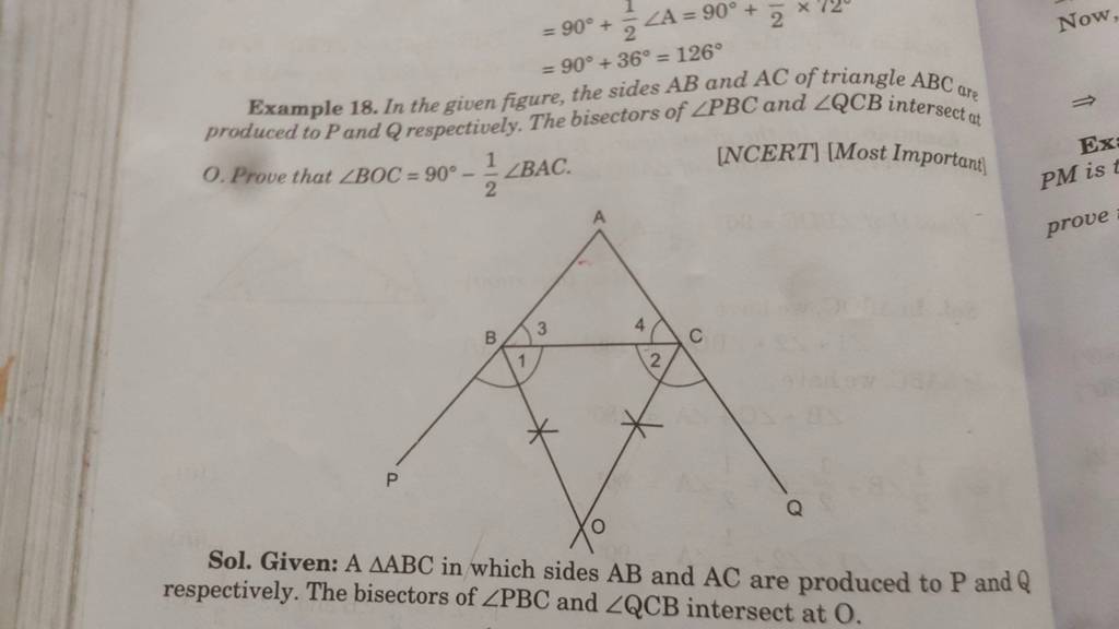 Example 18. In the given figure, the sides AB and AC of triangle ABC are