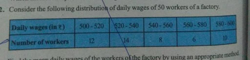 Consider the following distribution of daily wages of 50 workers of a fac..