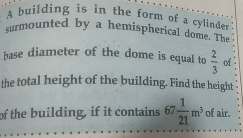 A building is in the form of a cylinder: surmounted by a hemispherical do..