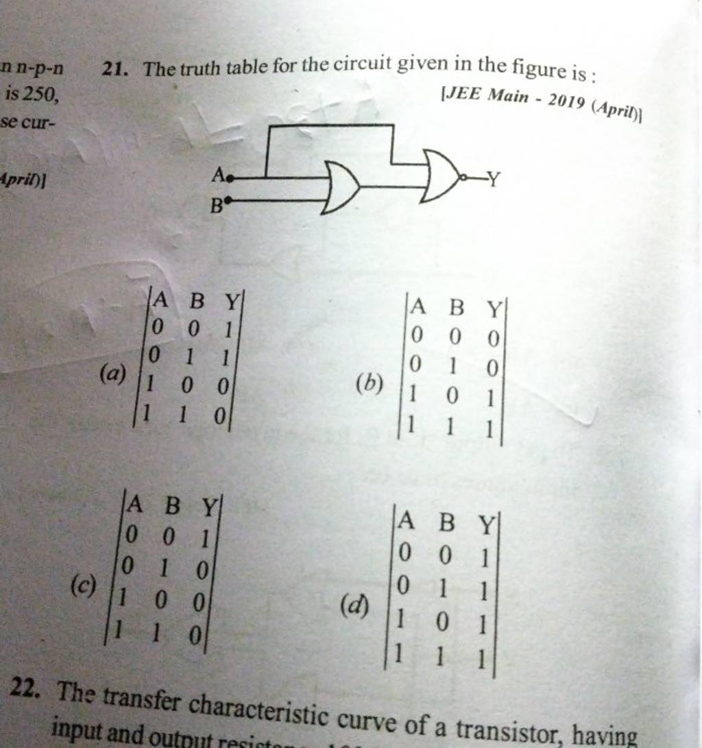 The truth table for the circuit given in the figure is : [JEE Main - 2019..