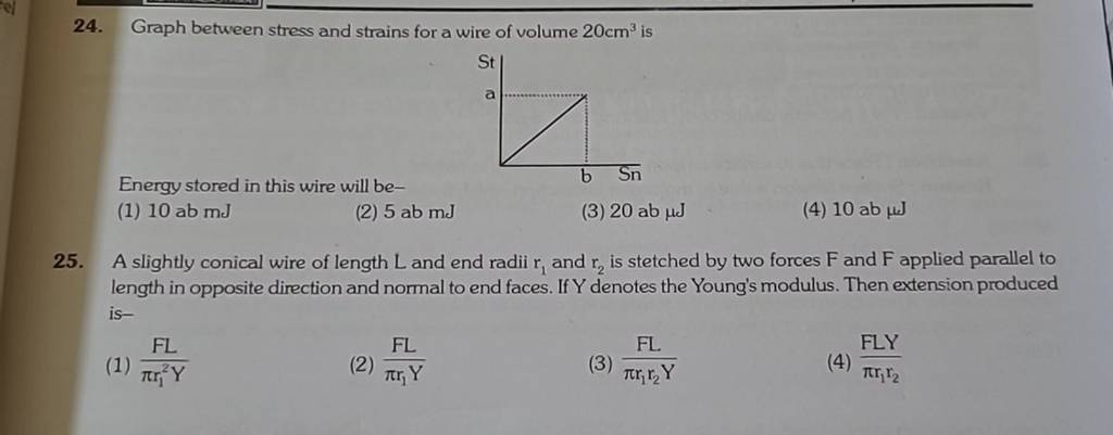 A slightly conical wire of length L and end radii r1 and r2 is stetched..