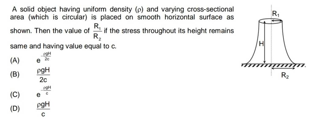 A solid object having uniform density (ρ) and varying cross-sectional are..