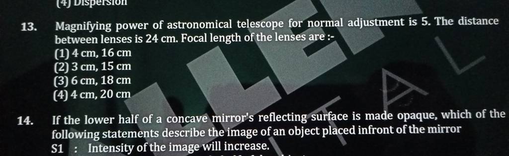 Magnifying power of astronomical telescope for normal adjustment is 5 . T..
