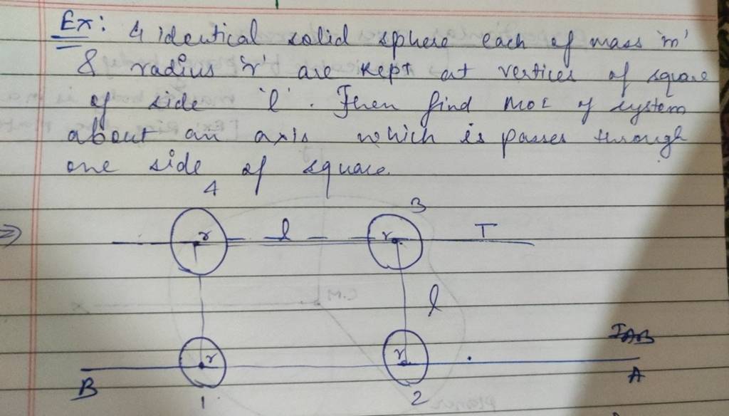Ex: 4 identical colid sphere each of mass ' m ' I radius ' r ' are kept a..