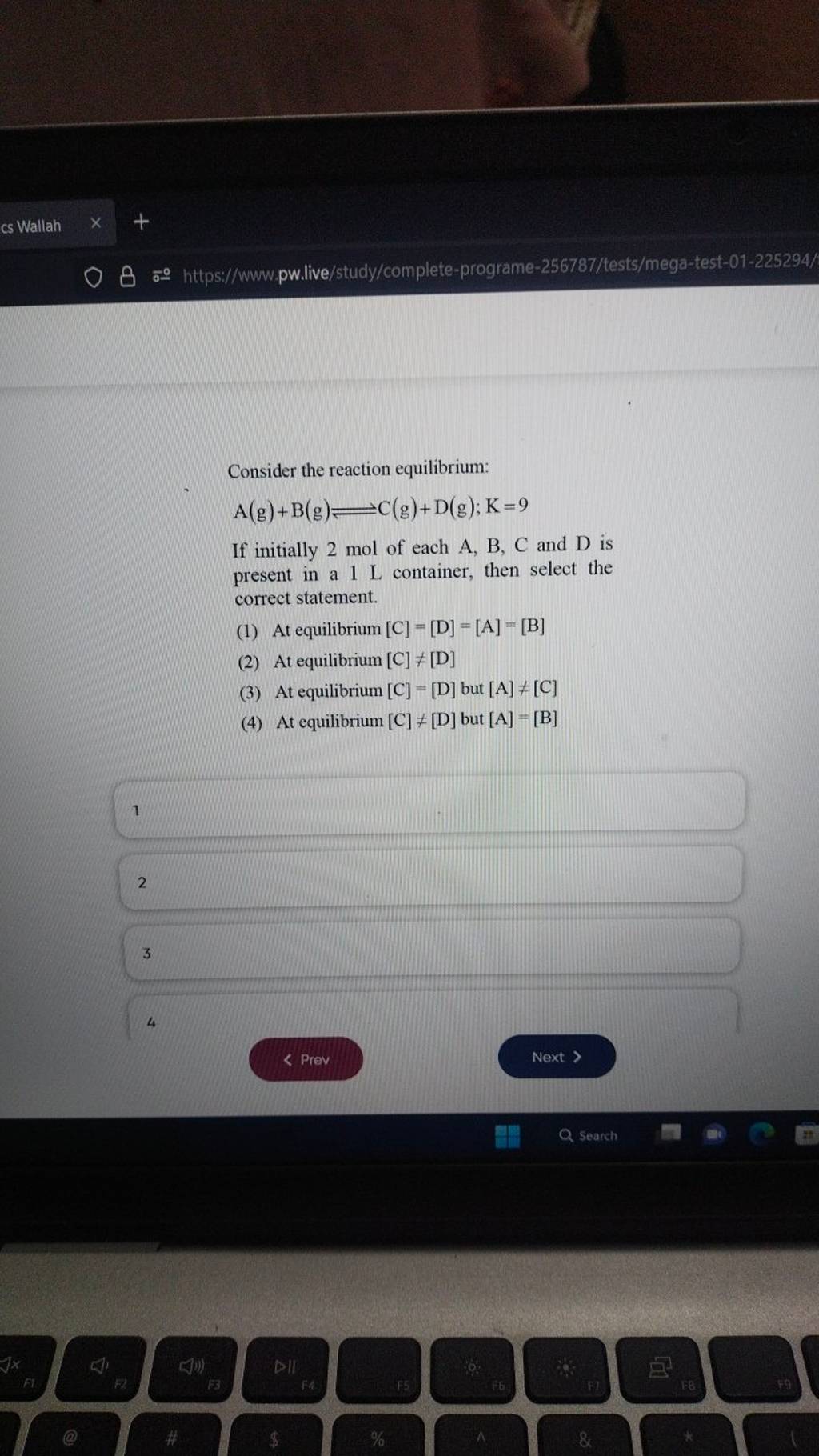 Consider The Reaction Equilibrium A G B G ⇌c G D G K 9 If Initially 2