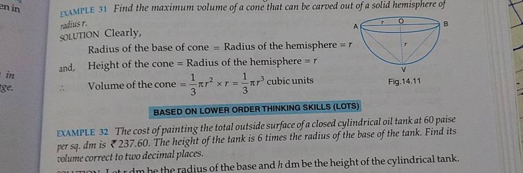 EXAMPLE 31 Find the maximum volume of a cone that can be carved out of a