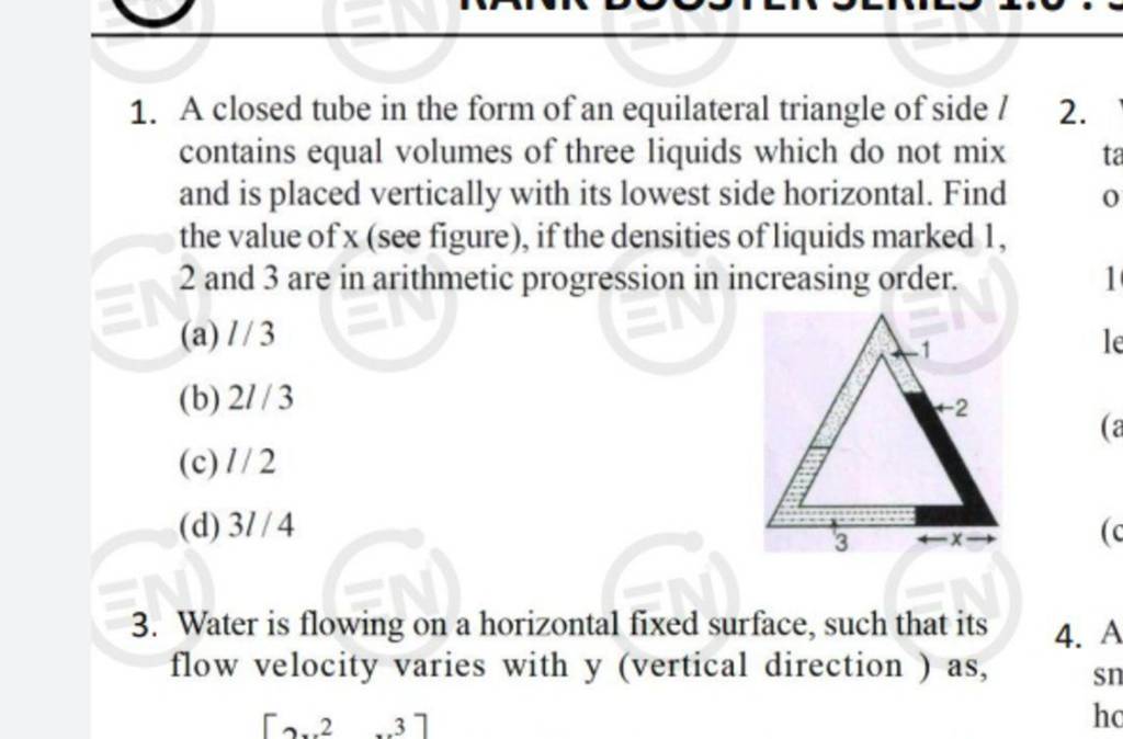 A closed tube in the form of an equilateral triangle of side l contains e..