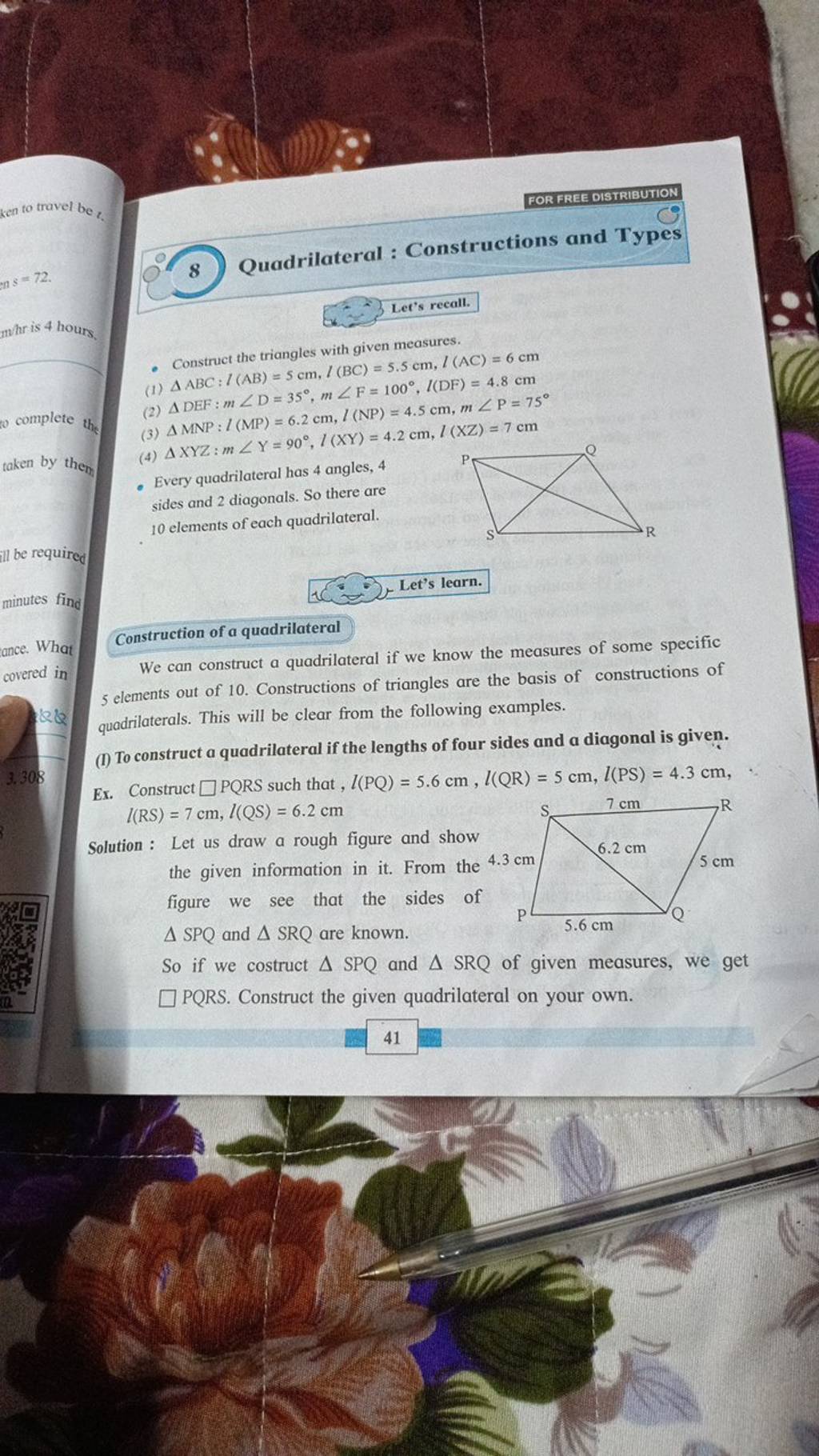 8) Quadrilateral : Constructions and Types - Construct the triangles with..