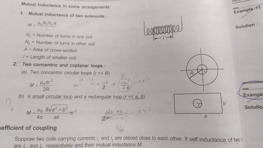 Mutual Inductance in some arrangements: 1. Mutual inductance of two solen..
