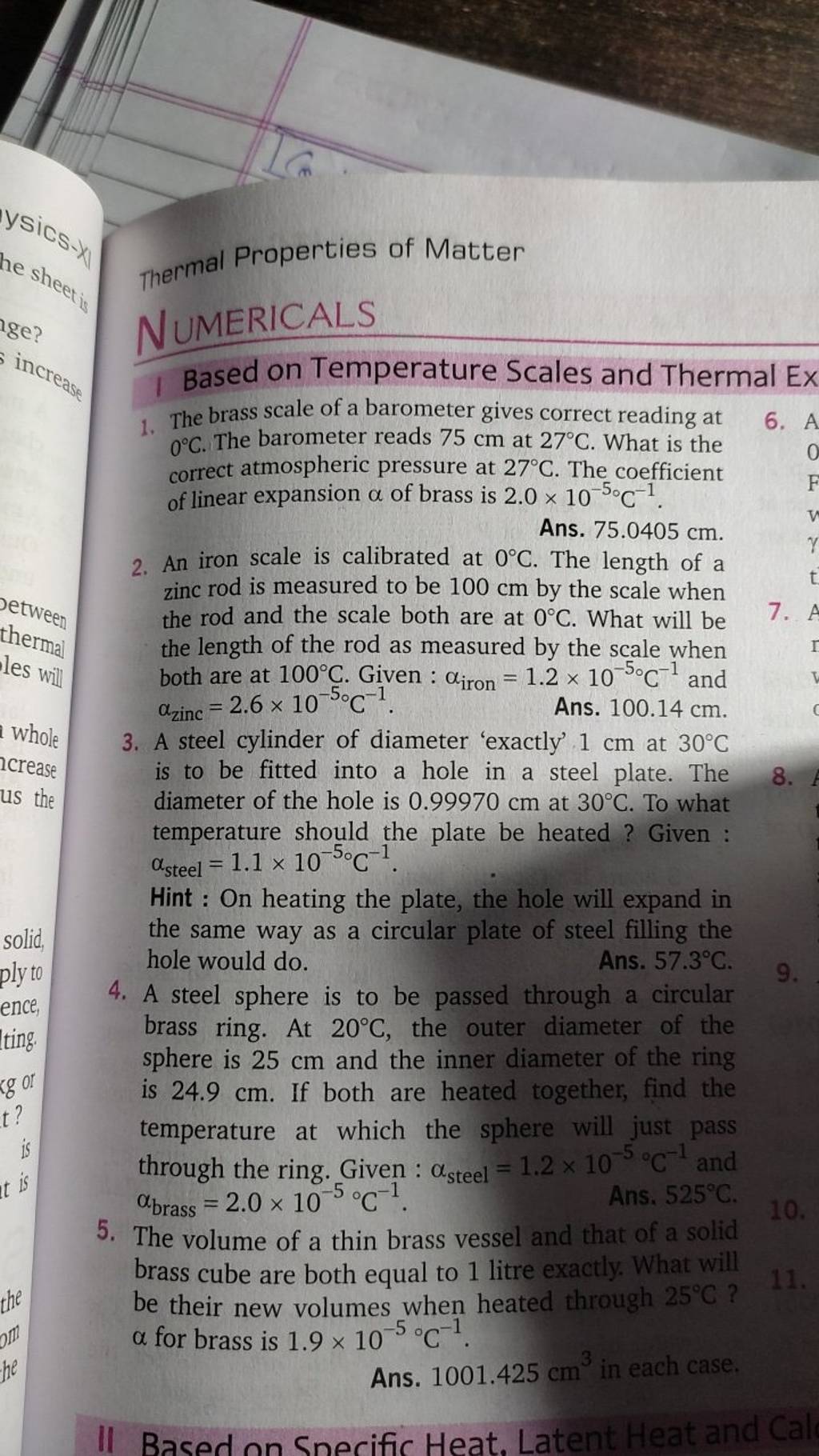 Thermal Properties of Matter NUMERICALS I Based on Temperature Scales and..