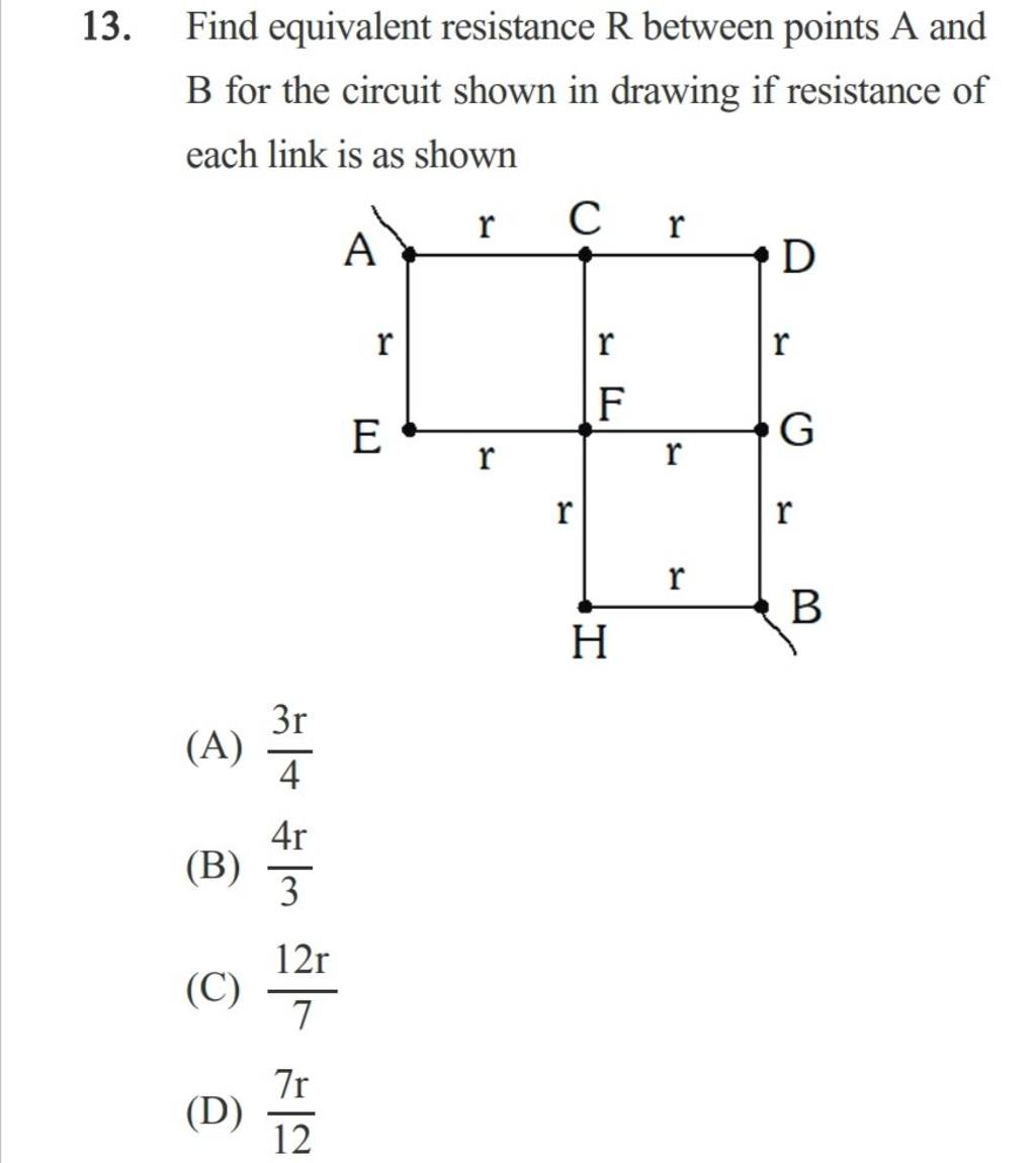 Find equivalent resistance R between points A and B for the circuit shown..