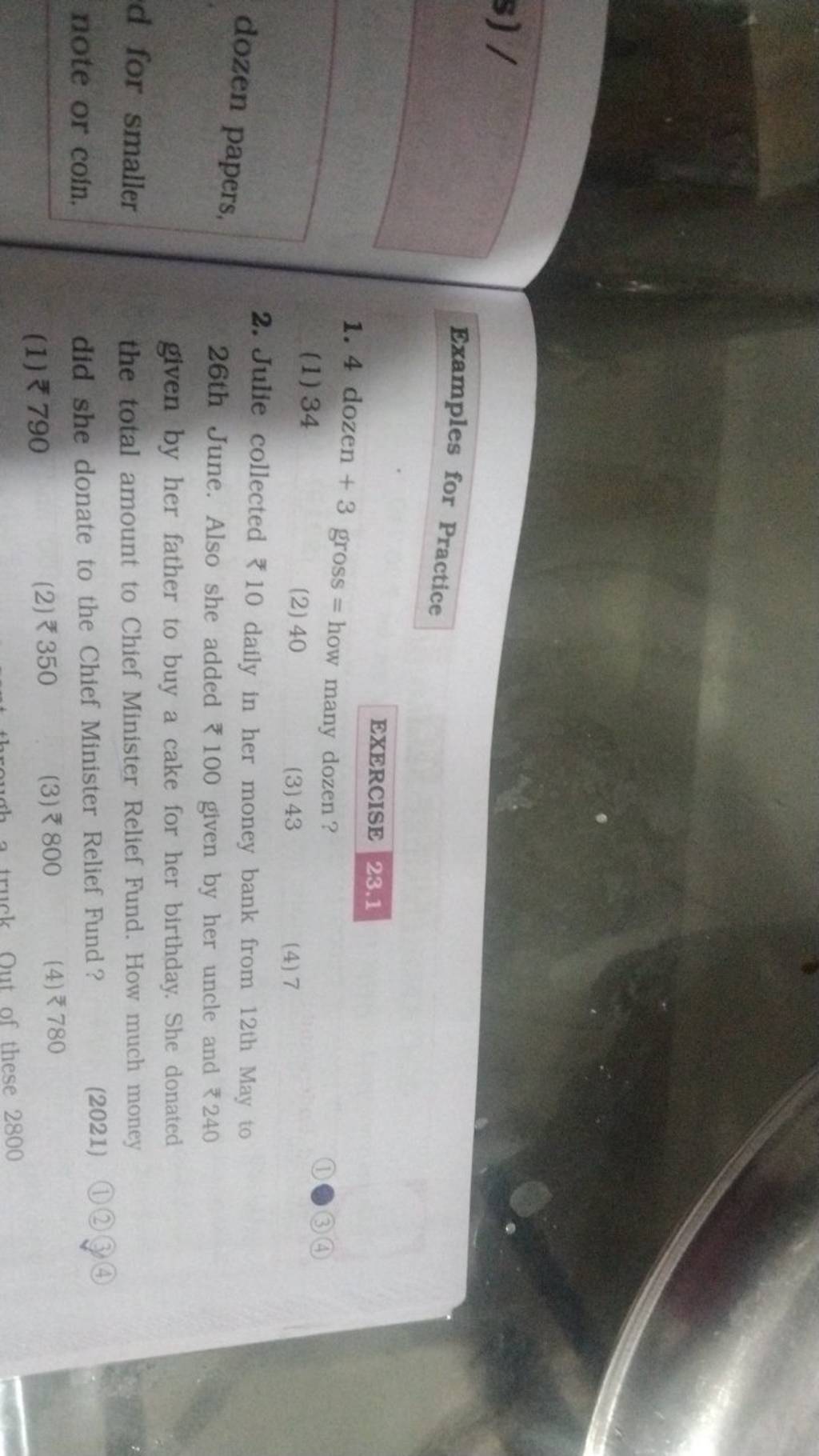 Examples for Practice EXERCISE 23.1 1. 4 dozen +3 gross = how many dozen