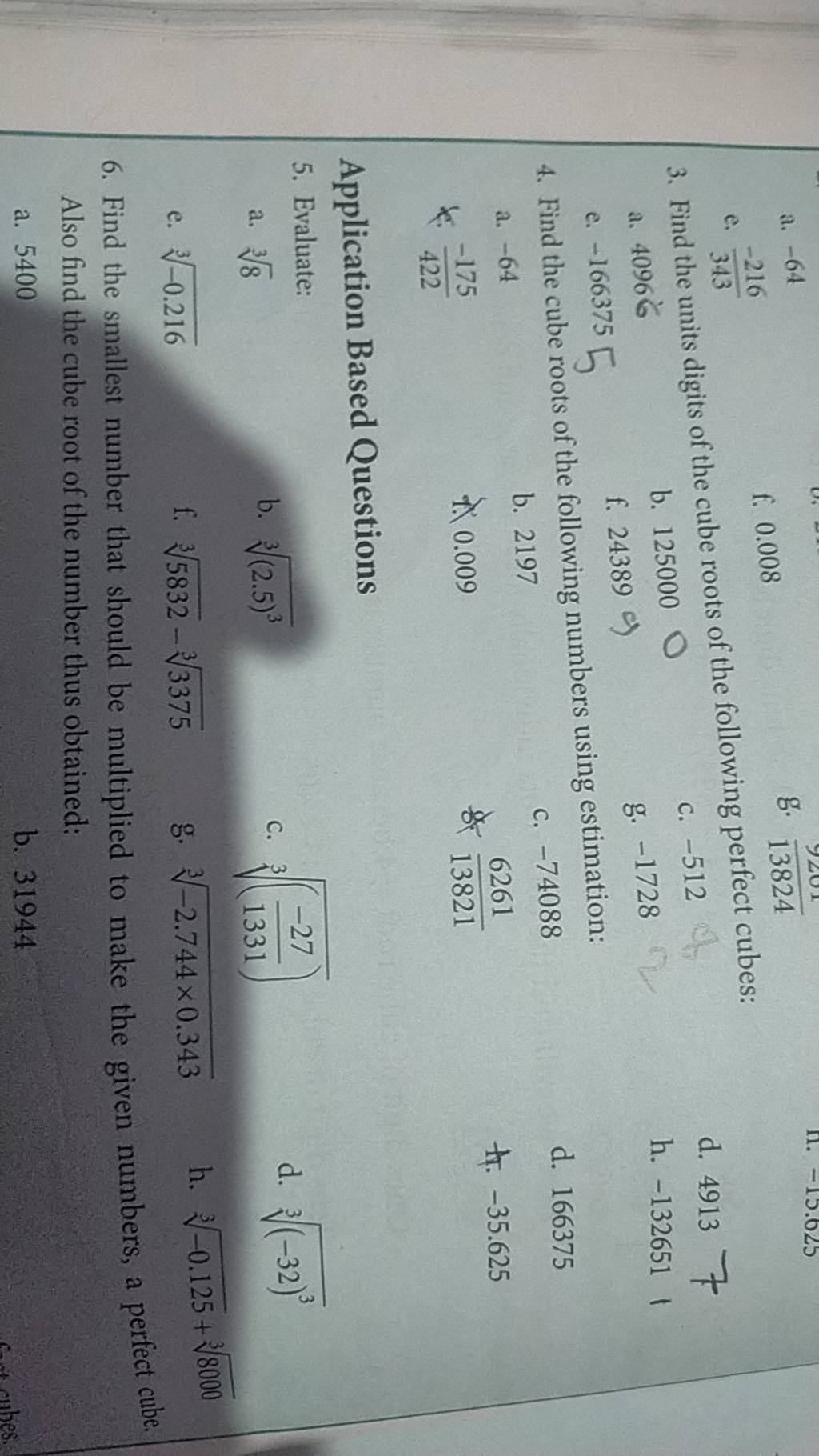 e. 343−216 f. 0.008 3. Find the units digits of the cube roots of the fo..