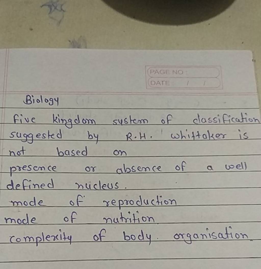 Biology five kingdom system of dassification suggested by R.H. whittaker