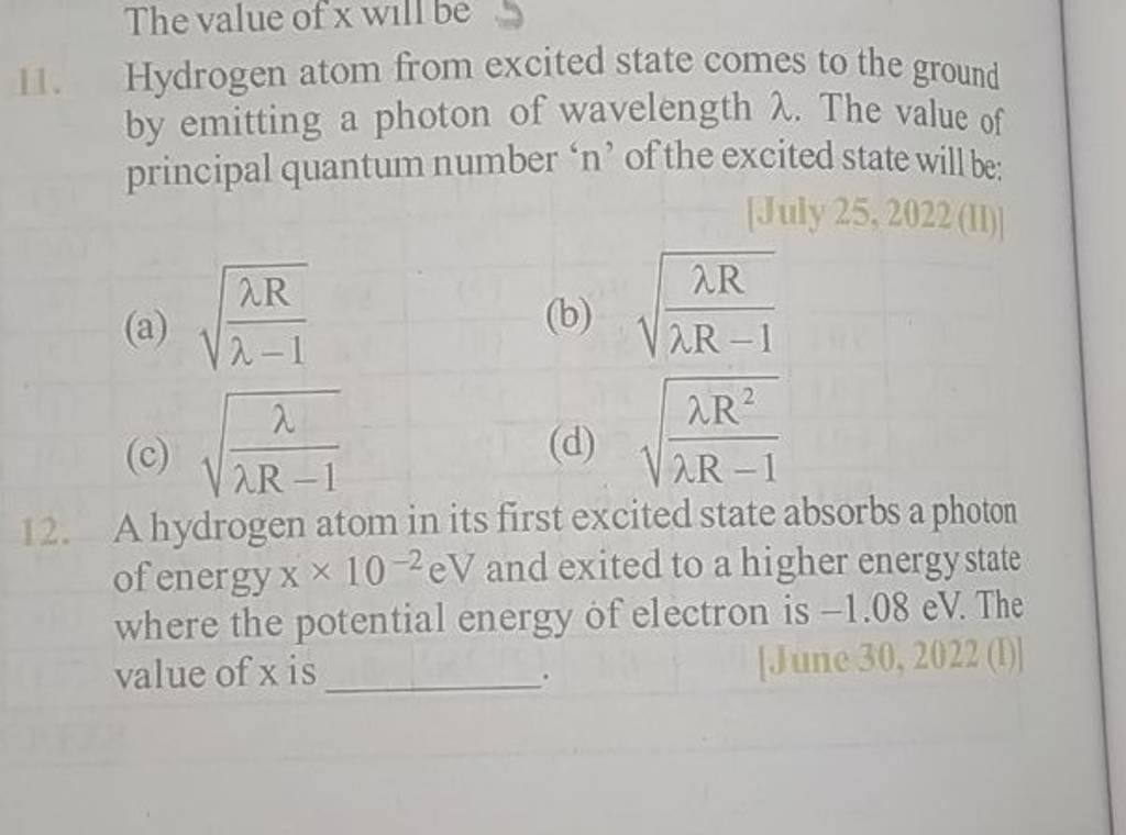 Hydrogen Atom From Excited State Comes To The Ground By Emitting A Photon