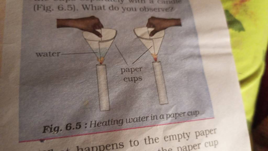 (Fig. 6.5). What do you observe? Fig. 6.5: Heating water in a paper cup