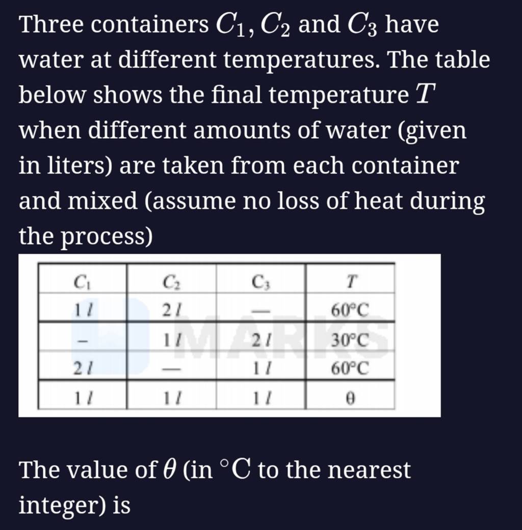 Three containers C1 ,C2 and C3 have water at different temperatures. Th..