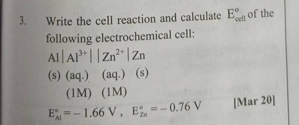 3. Write the cell reaction and calculate Ecell0 of the following electro..