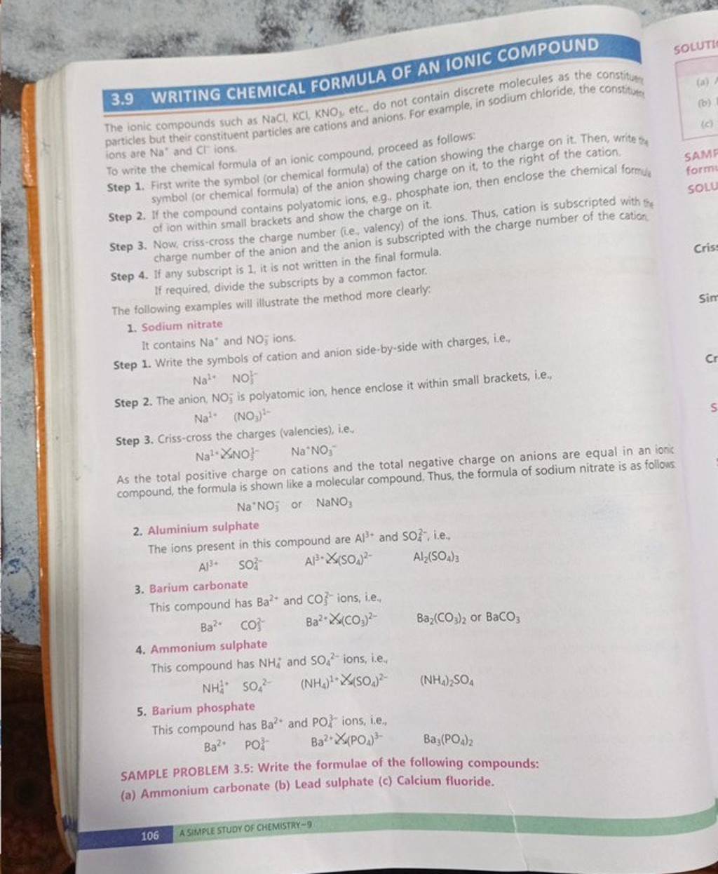 3.9 WRITING CHEMICAL FORMULA OF AN IONIC COMPOUND The ionic compounds suc..