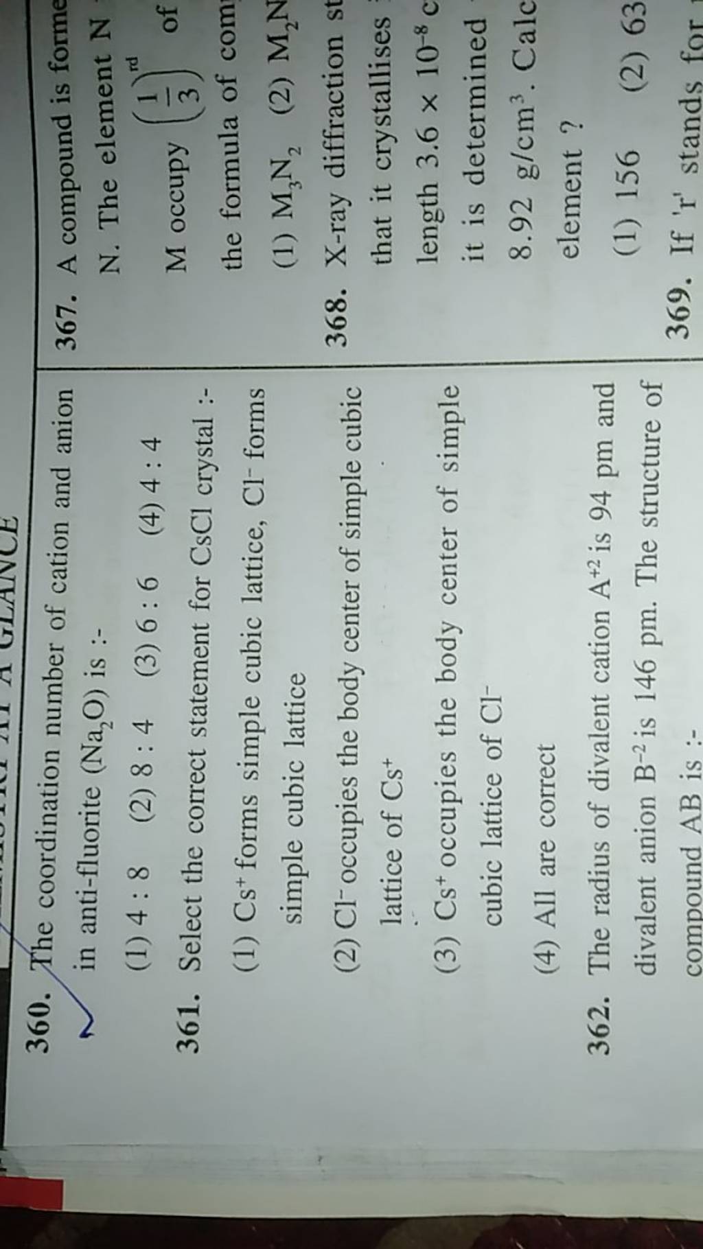 The radius of divalent cation A+2 is 94pm and element ? divalent anion B−..