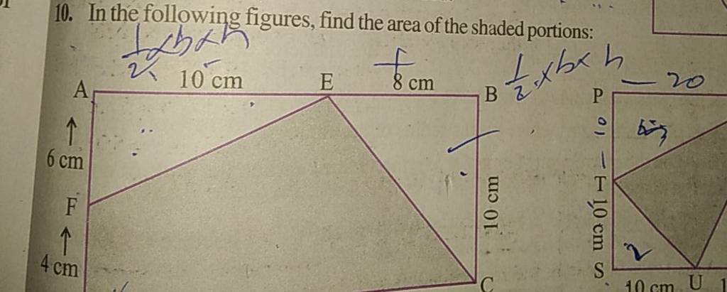 10. In the following figures, find the area of the shaded portions: | Filo