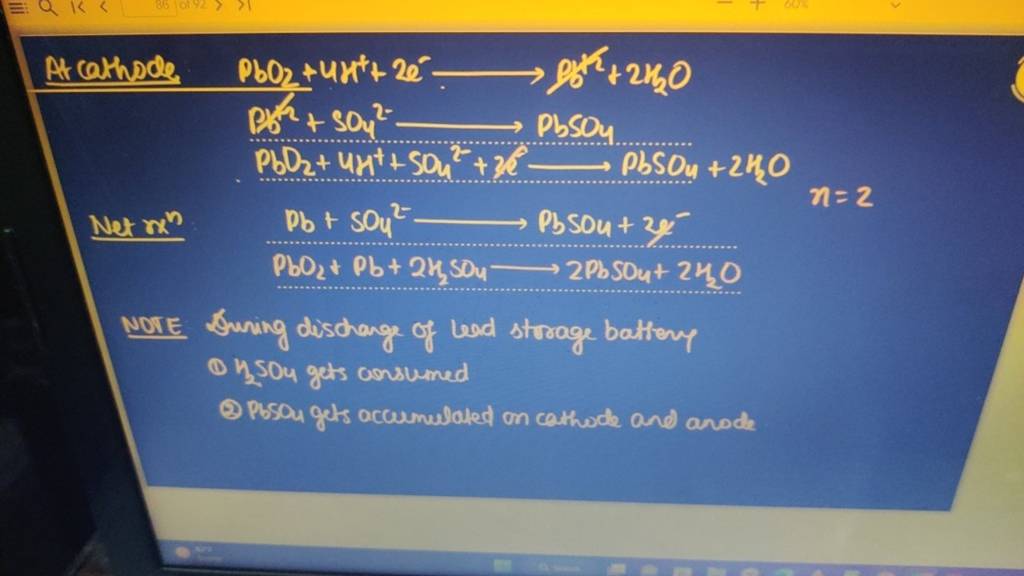 Ar athode, PbO2 +4X++2e∘ Po2+2H2 OPb2+SO42 PbSO4 PbO2 +4H++SO42 +3e PbS..