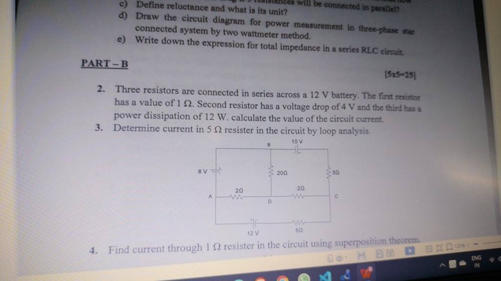 c) Define reluctance and what is its unit? d) Draw the circuit diagram fo..