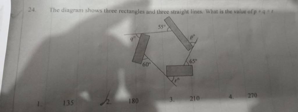 24. The diagram shows three rectangles and three straight lines. What is