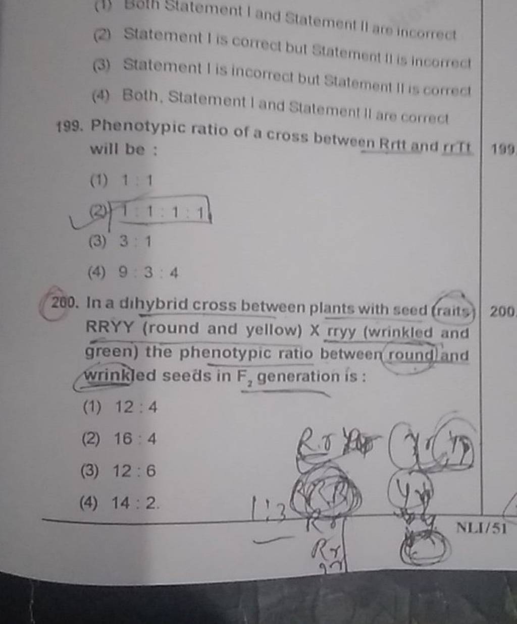 In a dihybrid cross between plants with seed (raits) RRYY (round and yell..