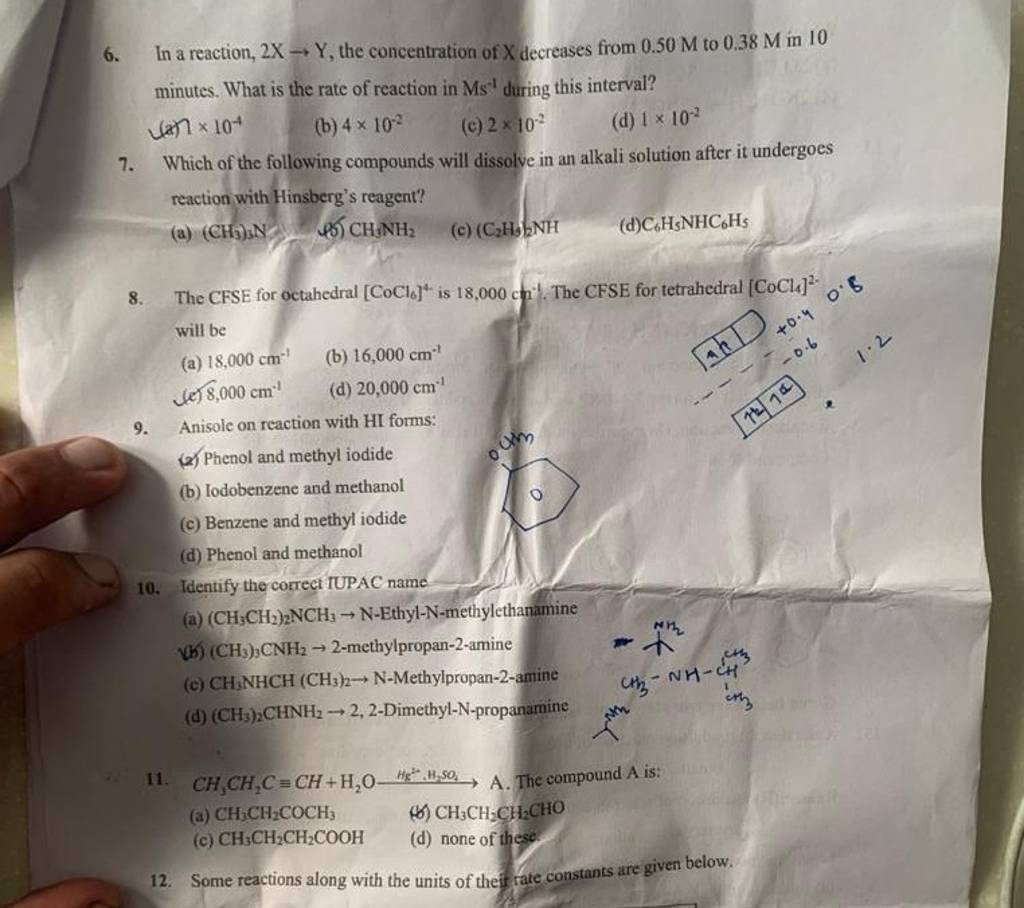 The CFSE for octahedral [CoCl6 ]4 is 18,000ctn−1. The CFSE for tetrahedra..