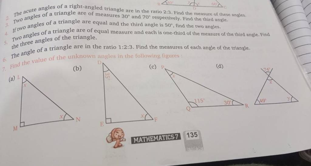 The acute angles of a right-angled triangle are in the ratio 2:3. Find th..