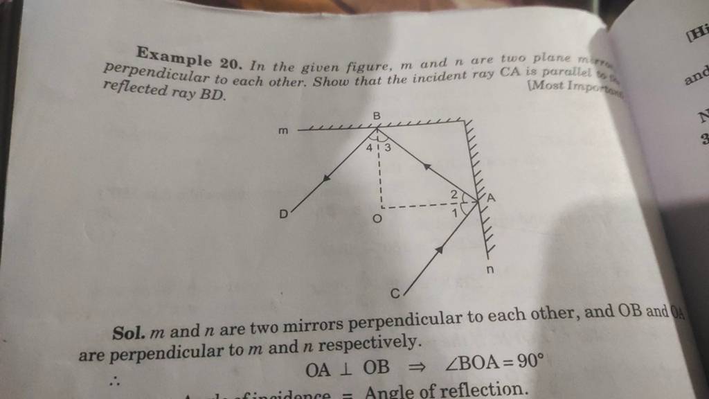 Example 20. In the given figure, m and n are two plane m irmon perpendicu..