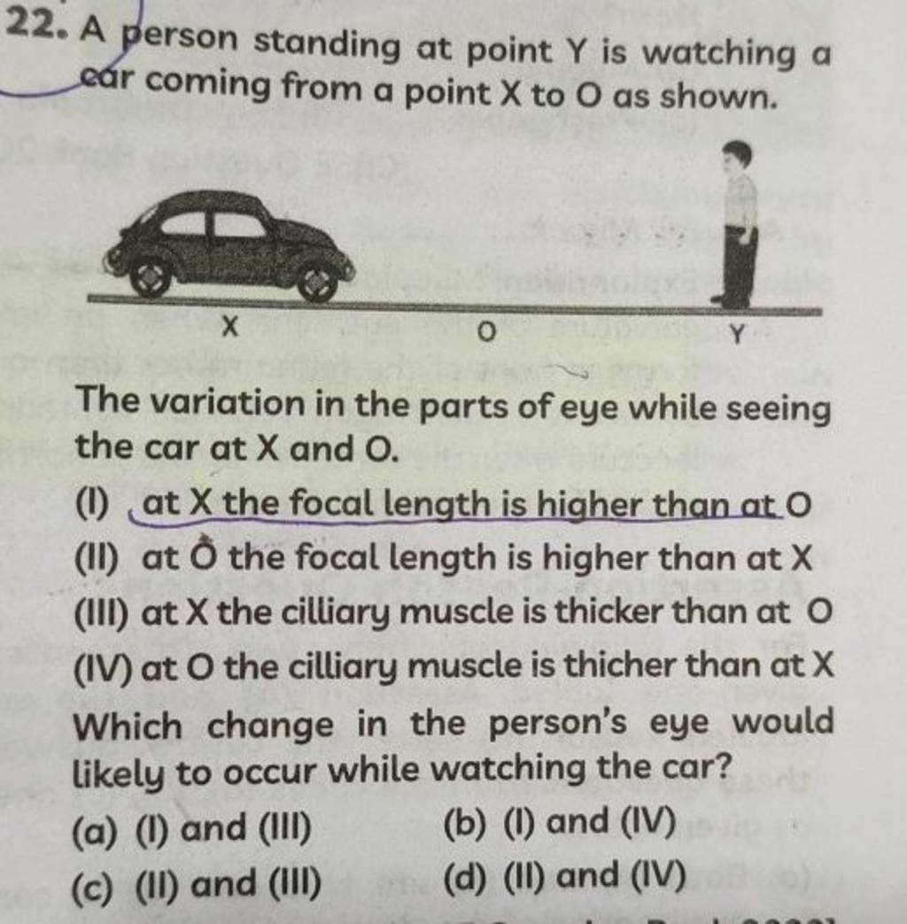 A person standing at point Y is watching a car coming from a point X to O..