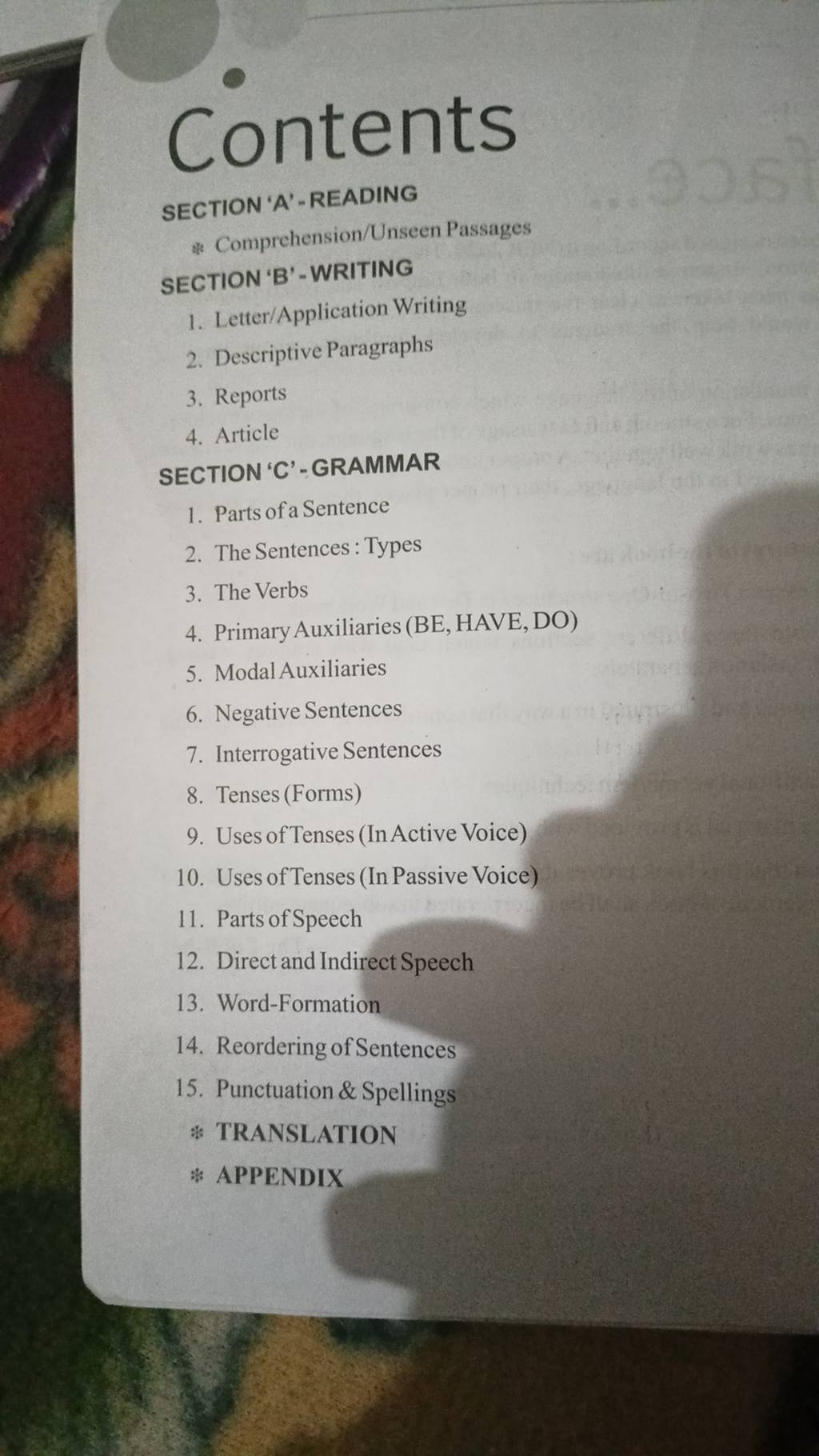 SECTION 'A' - READING * Comprehension/Unseen Passages SECTION 'B' - WRITI..