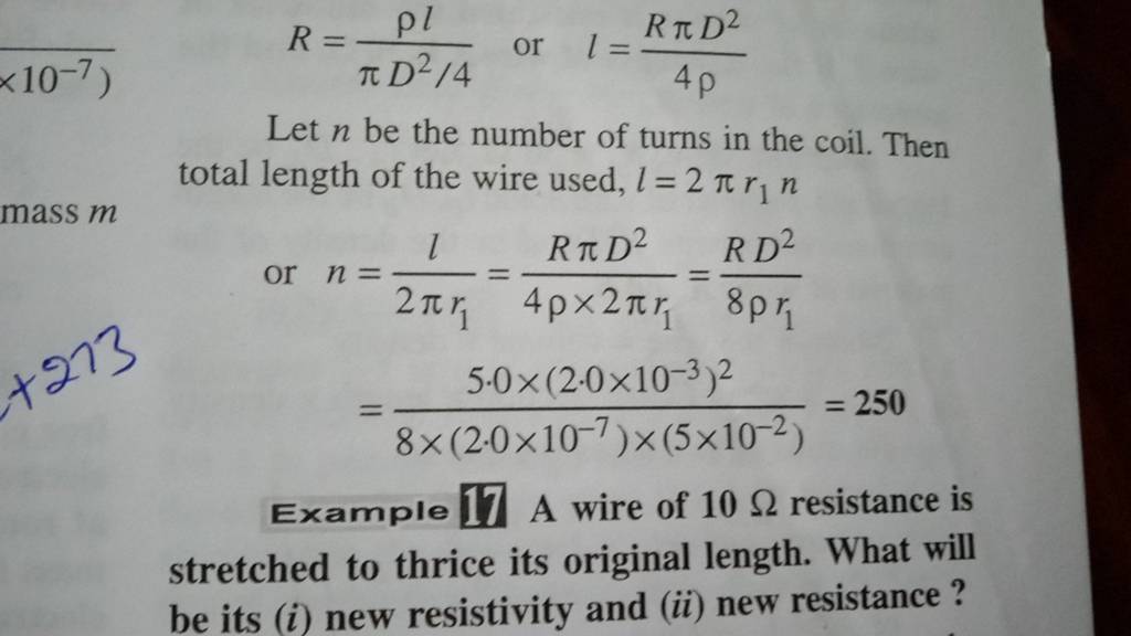 Let n be the number of turns in the coil. Then total length of the wire u..