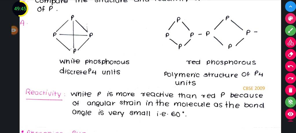 White phosphorous red phosphorous discrete P4 units Polymeric structure