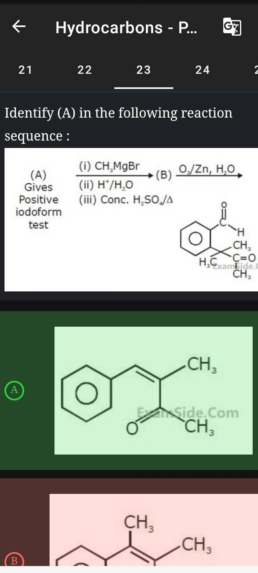 ← Hydrocarbons - P... G G 21222324 Identify (A) in the following reaction..