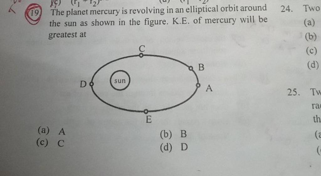 The Planet Mercury Is Revolving In An Elliptical Orbit Around The Sun As