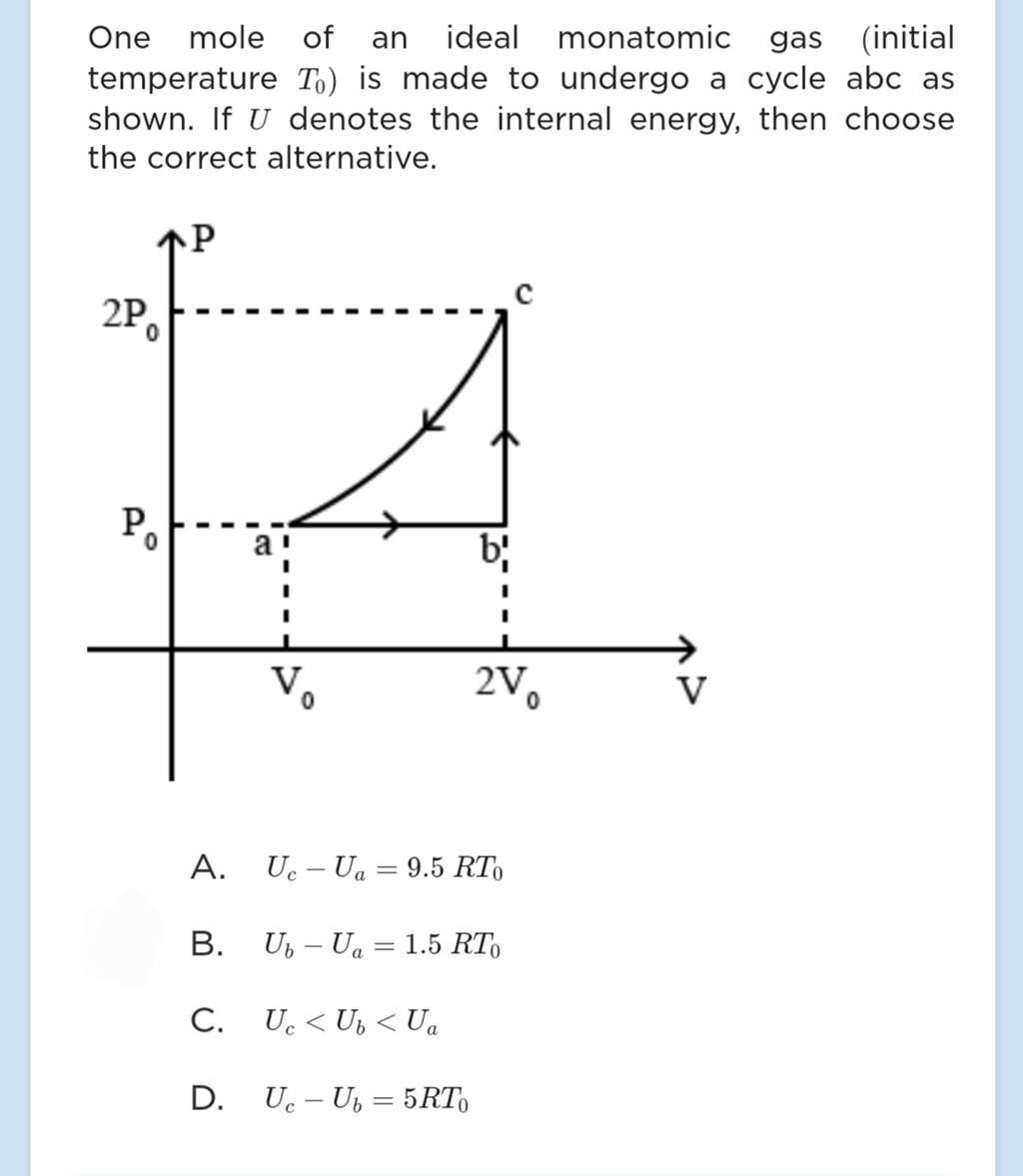 One mole of an ideal monatomic gas (initial temperature T0 ) is made to One mole of an ideal monatomic gas (initial temperature T0 ) is made to